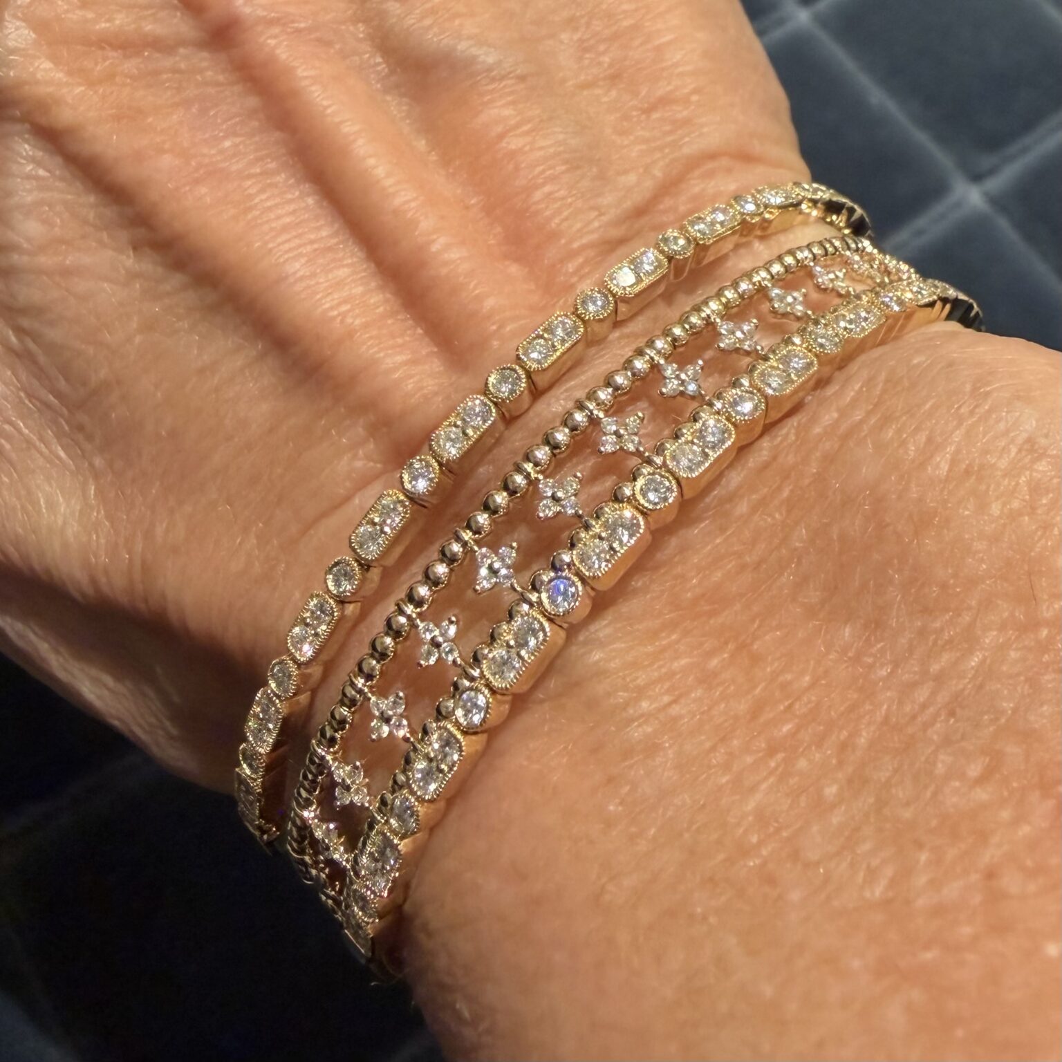 Bosch Rose cut labradorite 18k gold bezel bracelet | Ellen Celli Jewelry